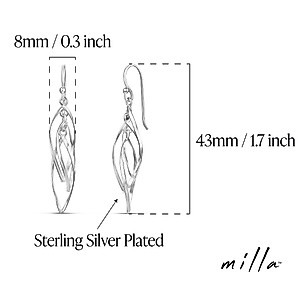 MILLA Teardrop Earrings - Designer Silver Statement Earrings or Gold Dangle Earrings for Women Trendy Upscale Sterling Silver Wire Dangly Earrings (Linear Swirl/Sterling Silver Plated)