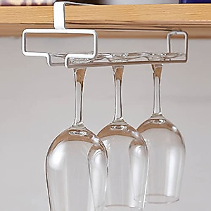 GeLive Under Cabinet Wine Glass Holder Stemware Rack Kitchen Hanging Organizer No Drilling Metal Wine Glass Storage Hanger (White, 2)