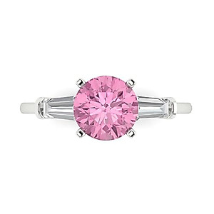Clara Pucci 2.0 ct Round Cut 3 stone Solitaire Pink Simulated Diamond Engagement Promise Anniversary Bridal Ring 18K White Gold 4.5