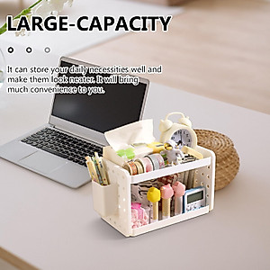 NUOBESTY Decor Book Shelf Book Stand Storage Shelves Bookshelf Magazine Rack Delicate Book Rack Tabletop Book Holder Household Book Rack White Double Layer Small Desk pp Office