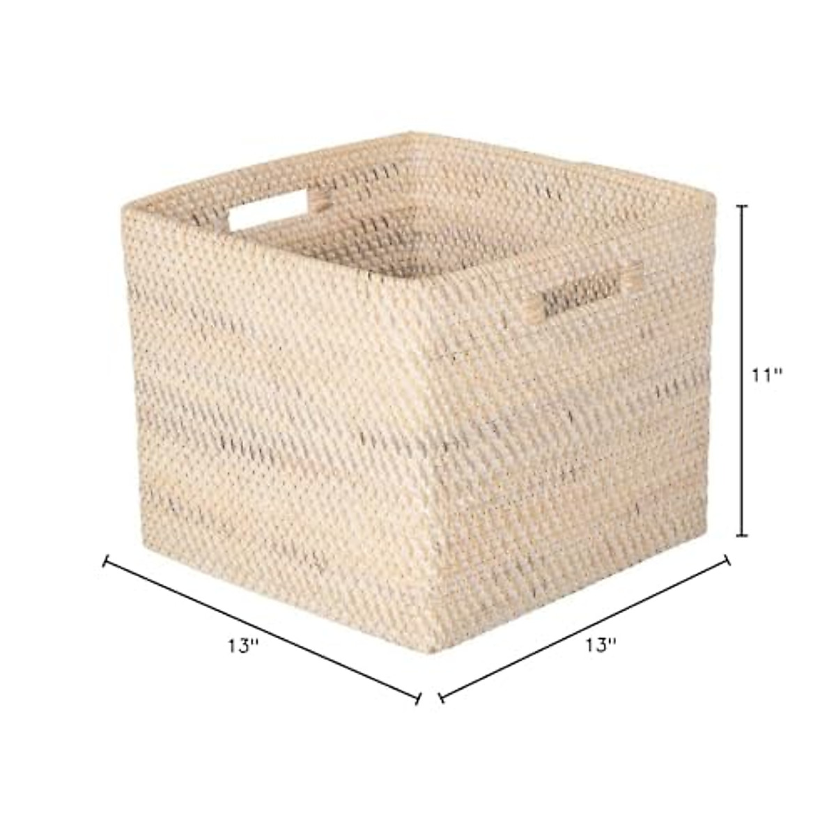 Loma Square Rattan Storage Basket with Cut-Out Handles - White-Wash - Coastal-Inspired Handwoven Rattan Basket for Home Organization & Décor