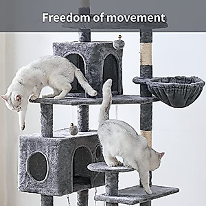 YARUOMY Cat Tree 71.6 inches Cat Tower for Indoor Cats, Multi-Level Cat Condo Furniture with Scratching Posts, Plush Perches, Activity Center with Cozy Basket & Hammock for Large Cats,Light Gray