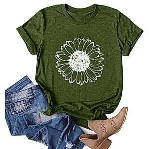 Vliolat Short Sleeve Shirts for Women Sunflower Summer T Shirts Girls Casual Loose Round Neck Cute Graphic Tees Tops Blouses