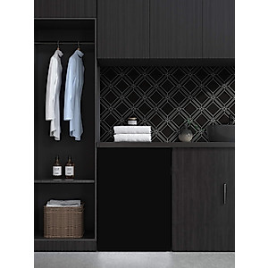 Heroad Black Wallpaper Peel and Stick Geometric Contact Paper Black and White Removable Wall Paper Modern Contact Paper for Cabinets and Drawers Waterproof Self-Adhesive Vinyl Roll 17.3” x 78.7”