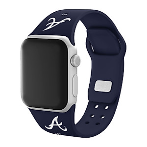 Game Time Atlanta Braves Silicone Watch Band Compatible with Apple Watch (42/44/45mm Navy)