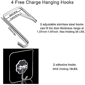 Hanging Laundry Hamper Bag Behind Door Hampers for Laundry Hanging Save Space Zipper Laundry Hamper Door Hanging with 2 PCs Stainless Steel Hooks Suction Hooks for Wall/Bathroom (Grey)