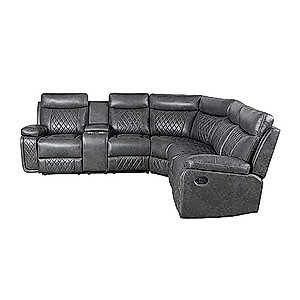 Eafurn Grain Leather Upholstery Manual Reclining Sectional Storage Console and Cup Holders,Symmetrical Motion Sofa & Corner Couch Living Room Furniture Set Home Theater Seating Movie Chair, Gray