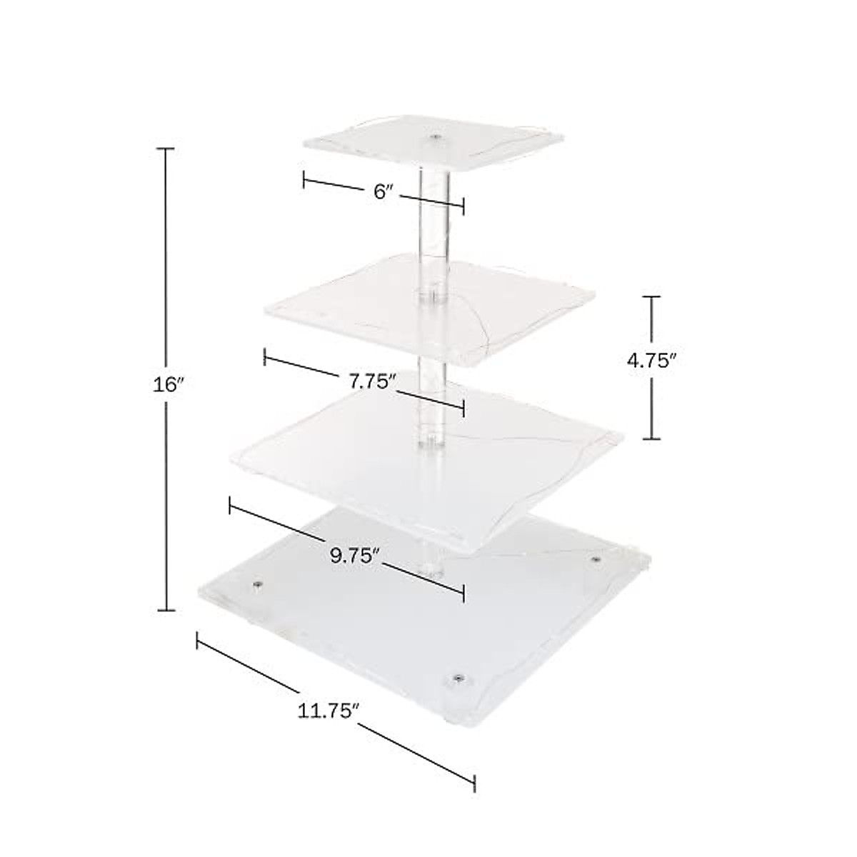 4-Tier Cupcake Stand - Square Acrylic Display Stand with LED Lights for Birthday, Tea Party, or Wedding Dessert Tables by Great Northern Popcorn