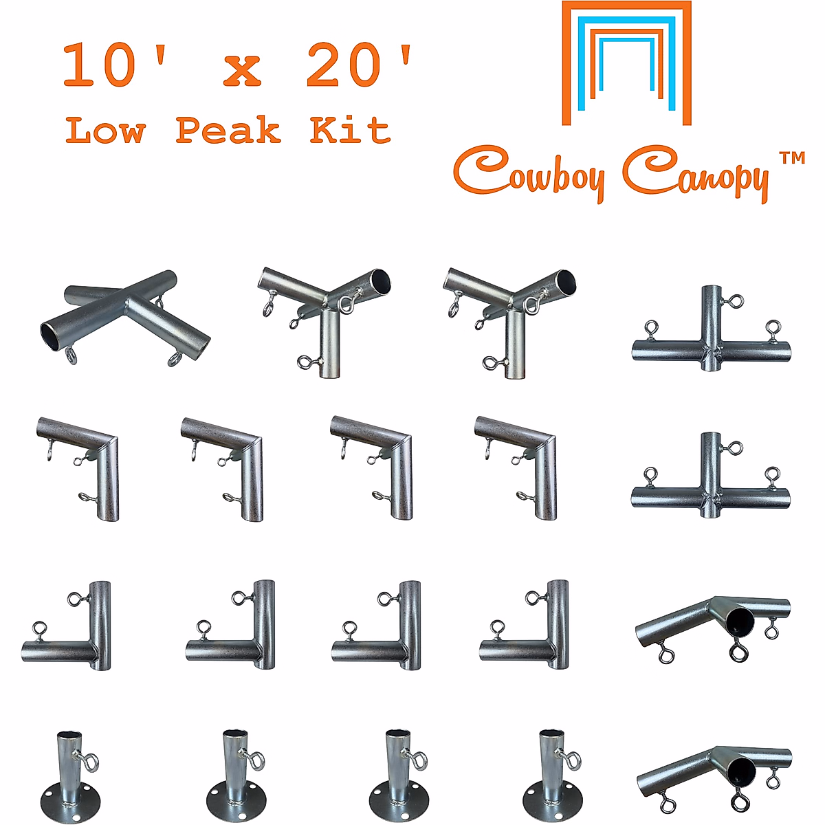 10' x 20' Low Peak Canopy Fittings Kit, DIY Metal Carport Frame Parts, 1" EMT