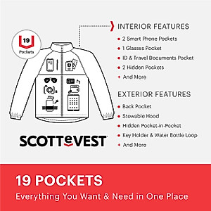 SCOTTeVEST Pack Windbreaker Jacket for Women - 19 Hidden Pockets - Lightweight Water Repellent Coat for Travel & More (Red, M1)