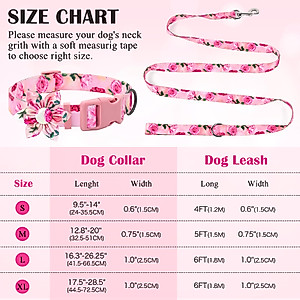 DQGHQME Dog Collar and Leash Set Girls 5ft/Foot Pink Dog Leash and Collar Adjustable Dog Harness and Leash Set Puppy Collars with Beautiful Floral Bow Tie for Small Medium Large Female Dogs,Rose Pink