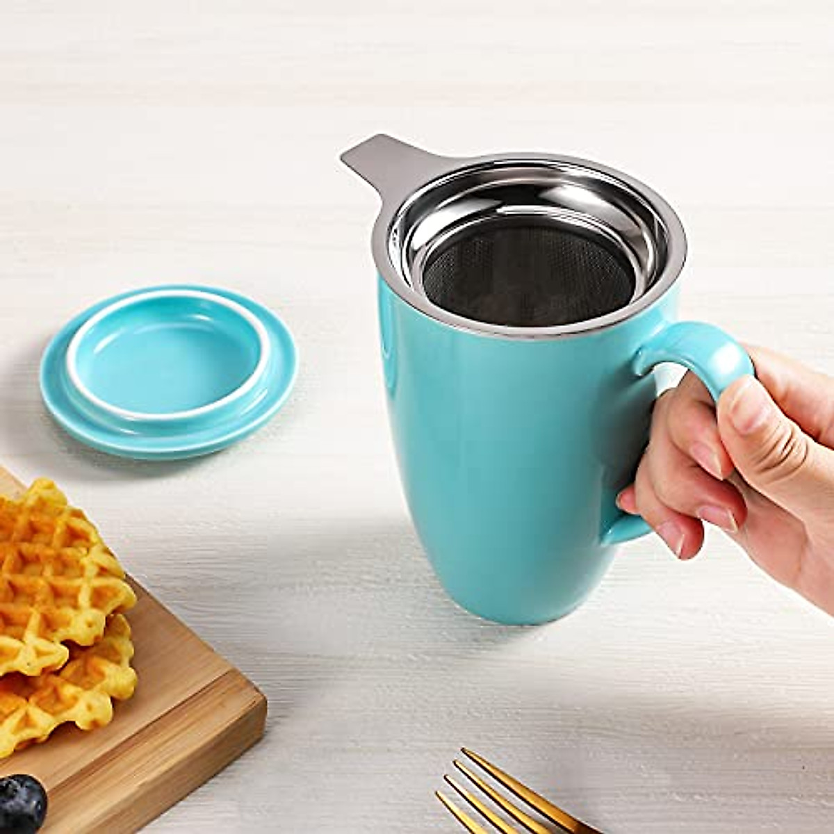 Cibeat Porcelain Tea Mug with Infuser and Lid,Teaware with Filter, Loose Leaf Tea Cup Steeper Maker, 16 OZ for Tea/Coffee/Milk/Women/Office/Home/Gift