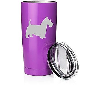 Smooth Body Tumbler Stainless Steel Vacuum Insulated Travel Mug Cup Gift Scottie Scottish Terrier (Purple, 20 oz)
