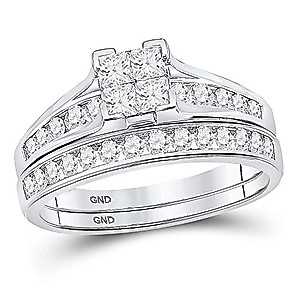 Jewels By Lux 10kt White Gold Womens Diamond Princess Bridal Wedding Engagement Ring Band Set 7/8 Cttw Ring Size 8.5