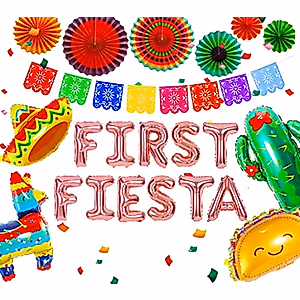 JeVenis Rose Gold First Fiesta Birthday Decoration First Fiesta Balloons First Fiesta Backdrop First Fiesta High Chair Banner Taco Bout First Decoration Taco Bout UNO Party Decoration