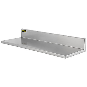 VEVOR Stainless Steel Shelf 8.6" x 30", 2PCS Wall Mounted Floating Shelving with Backsplash, 44 lbs Load Capacity Commercial Shelves, Heavy Duty Storage Rack, Restaurant Kitchen Bar Home Hotel