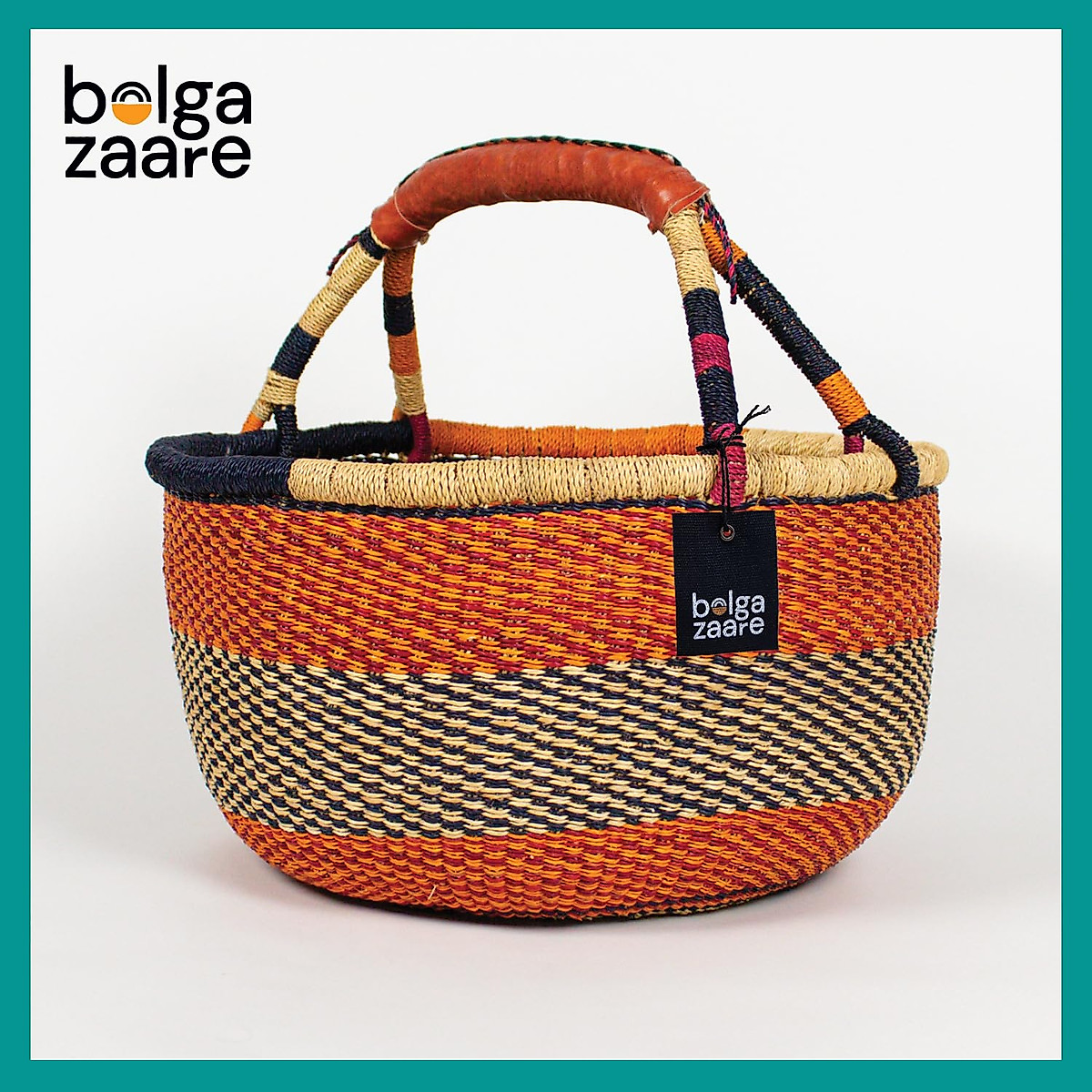 Bolga Zaare Market Basket, Handmade in Ghana Africa by Women Artisans (Colorful, Large) (16"-18" Diameter x 9"-10" H) (1 basket)