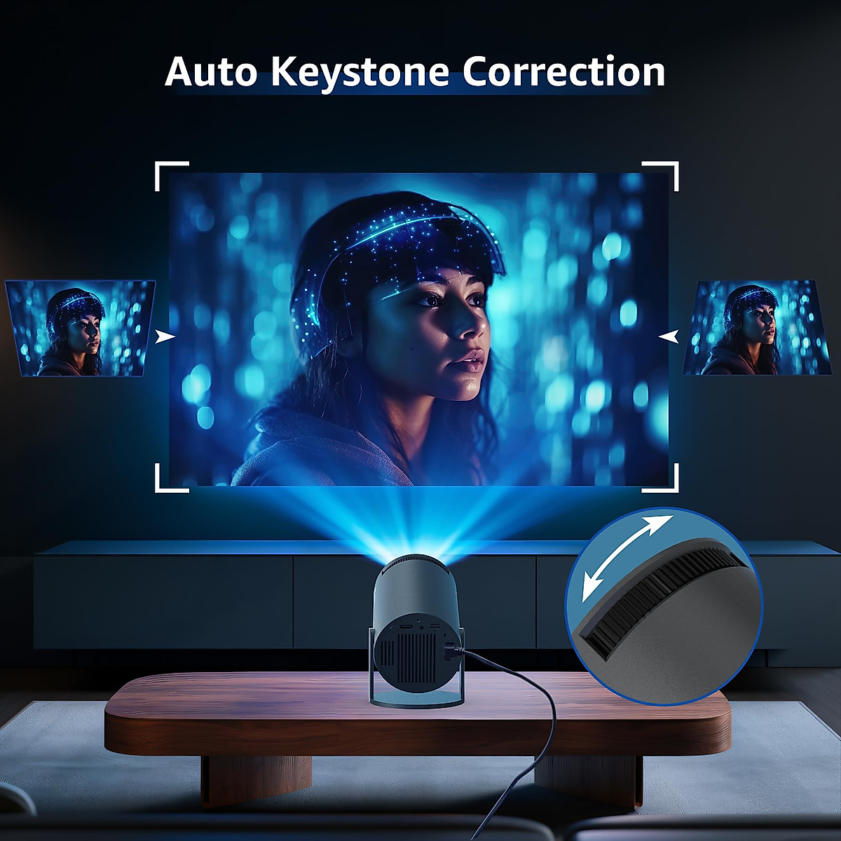 aubor Mini Projector with Android TV 11.0, Support 1080P Smart Portable Projector with 5G WiFi and Bluetooth, 10000 Lumen，Auto Keystone Correction, Premium 360 Sound, 40"-130" Screen Video Projector