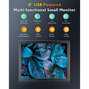 Eyoyo 8 inch Small Mini Monitor 1024x768 Resolution Car Rear View TFT LCD Screen Display with HDMI/VGA/AV Video Input for PC DVD DVR CCD 140 Degree Wi