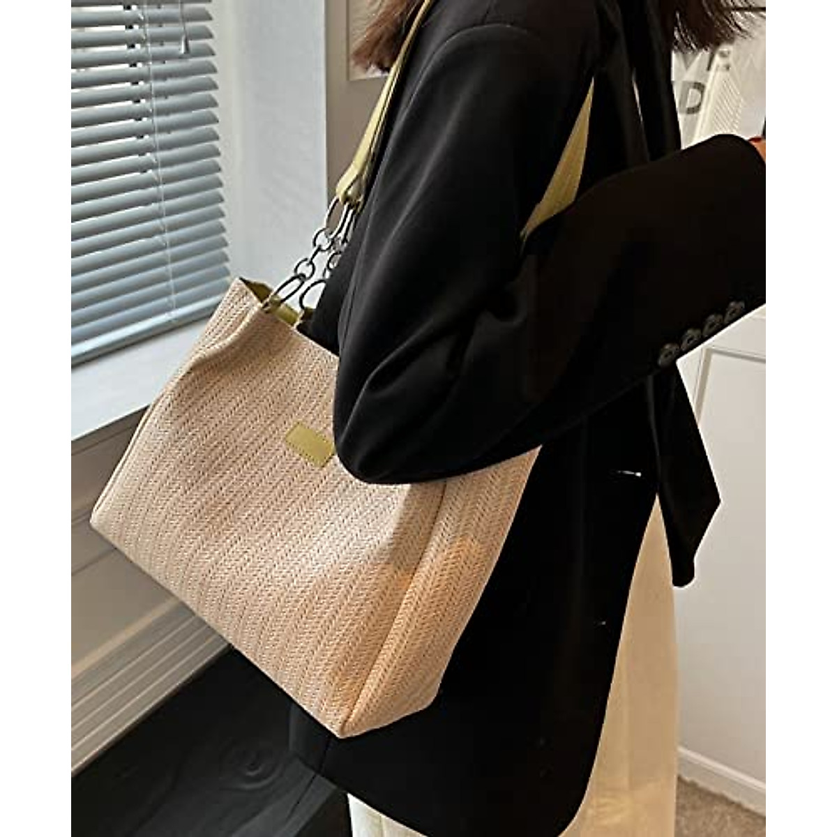 Woven Straw Bag Summer Women Large Fashion Shoulder Bag Casual Beach Travel Students Tote Bag