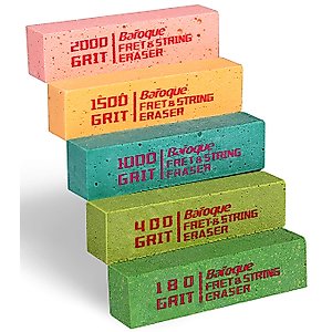 Baroque Fret Erasers for Guitar, Fret Polishing Cleaner, Frets Polish Tools Kit, Clean Fret Wire/String/Metal, Set of 5 (180& 400& 1000& 1500& 2000 Grit)