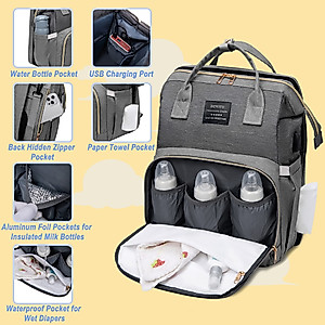 Diaper Bag With Changing Station, 13 Pockets Large Diaper Bag Backpack, Waterproof Multifunctional Mommy Bag with USB Charging Port(Includes Toys), Newborn Baby Boy Girl Essential Gifts (Grey)