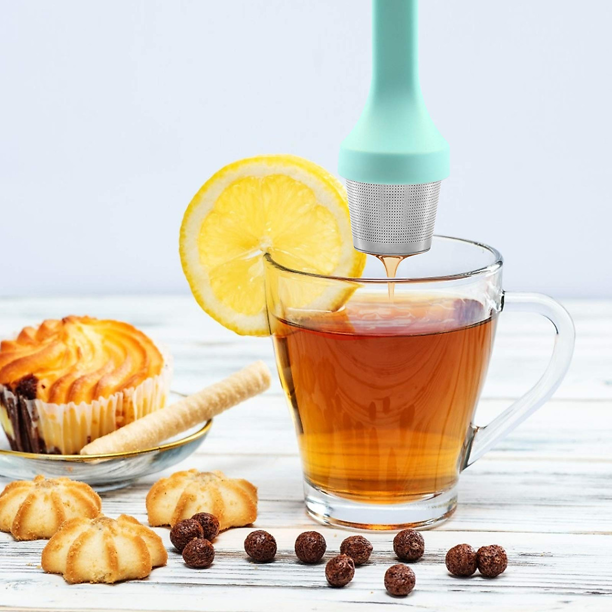 Fenshine Tea Infuser, Extra Fine Mesh Tea Cup Filter Silicone Handle Stainless Steel Tea Strainer Loose Tea Steeper for Loose Leaf Tea or Herbal Tea