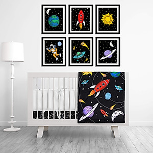 Jaxson's World Outer Space Fitted Crib Sheet, Extra Soft 100% Jersey Knit Cotton, Breathable, Baby and Toddler Sheet - Rocketship and Astronaut
