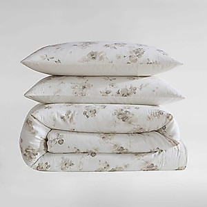 Calvin Klein - King Duvet Cover Set, Super Soft Cotton Bedding with Matching Shams, Floral Home Decor, Oeko-Tex Certified (Eternity Floral Beige, King)