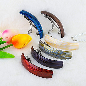 Elcoho 6 Colors Retro Large Hair Barrettes Acrylic Automatic Barrettes Hair Pins for Women Ladies Daily Wearing