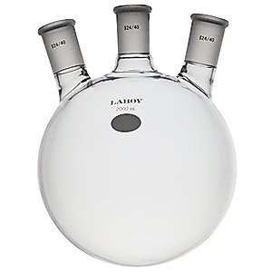 Laboy Glass 2000mL 3 Neck Round Bottom Boiling Flask with 24/40 Center & Side Joints Angled Receiving Reflux Flask Multi Neck Apparatus Organic Chemistry Lab Glassware