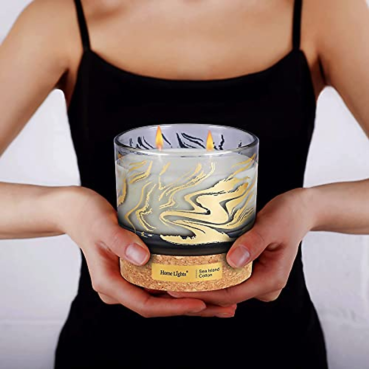 Scented Candles, Natural Soy Wax Candles for Home Scented, 2 Wicks Aromatherapy Candles with Wood Base, Large Candle for Decor Great Gifts,10 OZ - Sea Island Cotton