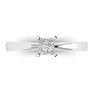 Clara Pucci 0.50 ct Princess Cut Solitaire Lab Created White Sapphire Bridal Designer Anniversary Engagement Ring 14k White Gold 3.5