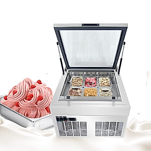 Kolice Commercial Tabletop Ice Cream Showcase Freezer, Countertop Ice Cream Display Freezer, Desktop Ice Cream Showcase with 9 Drums/6 Pans