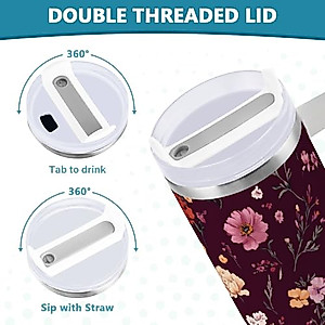 linqin Pink Flowers Peonies Burgundy Vacuum Tumbler Insulated Leak-proof Lid and Straw 40 oz Stainless Steel Water Bottle Reusable Office Mug for School, Daycare, Camp