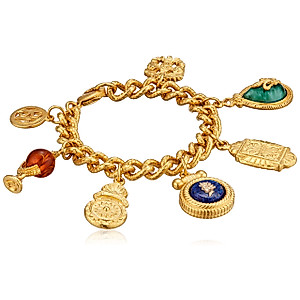 Ben Amun Jewelry Royal Charm Vintage-Inspired Gold Multi Charm Bracelet, 7" Length, Gold, One Size