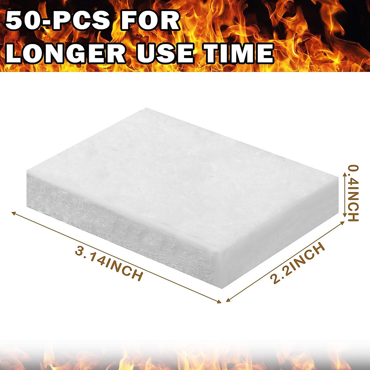 50 Pcs Tabletop Fire Pit Ceramic Wool Wick Bioethanol Fuel Table Top Bowl to Extend Burning Time Firepit Sponge Ceramic Fiber Insulation Cotton Core for Rubbing Alcohol(3.2 x 2.2 x 0.4",Rectangle)