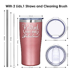Retirement Gifts for Women, Funny Birthday Gifts,Happy Retired Gifts,Happy Retirement Gifts for Friends,Best Retirement Gifts,Retired Free And Fabulous Tumbler for Coworker,Teacher,Nurse,Mom(RoseGold)