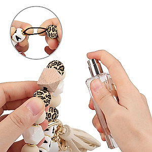 Guran Wristlet Wallet Bracelet Keychain,Card Holder Purse Tassel Keychain Bangle Key Ring for Women (Leopard & White)