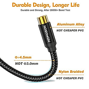 HOSONGIN 1ft RCA Splitter 1 Female to 2 Male Y Adapter 2 Pack, Short RCA Audio Speaker Splitter Cable, Double Shielding Black Nylon Braided Cable - Gold-Plated Plug - Length 12 Inch