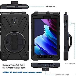 DreamerX for Samsung Galaxy Tab Active 3/Active5 8.0 Case, Hybrid Shockproof Rugged Drop Protective Case with Stand Handle Hand/Shoulder Strap for Galaxy Tab Active5 8" 2024, Active3 8" 2020, Black