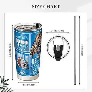 20oz Insulated Stainless Steel Tumbler, Coffee Travel Mug, Sports Style Double Wall Powder Coated Insulated Coffee Mug Travel Mug with with Lid and Straw Thermal Cup for Detroit