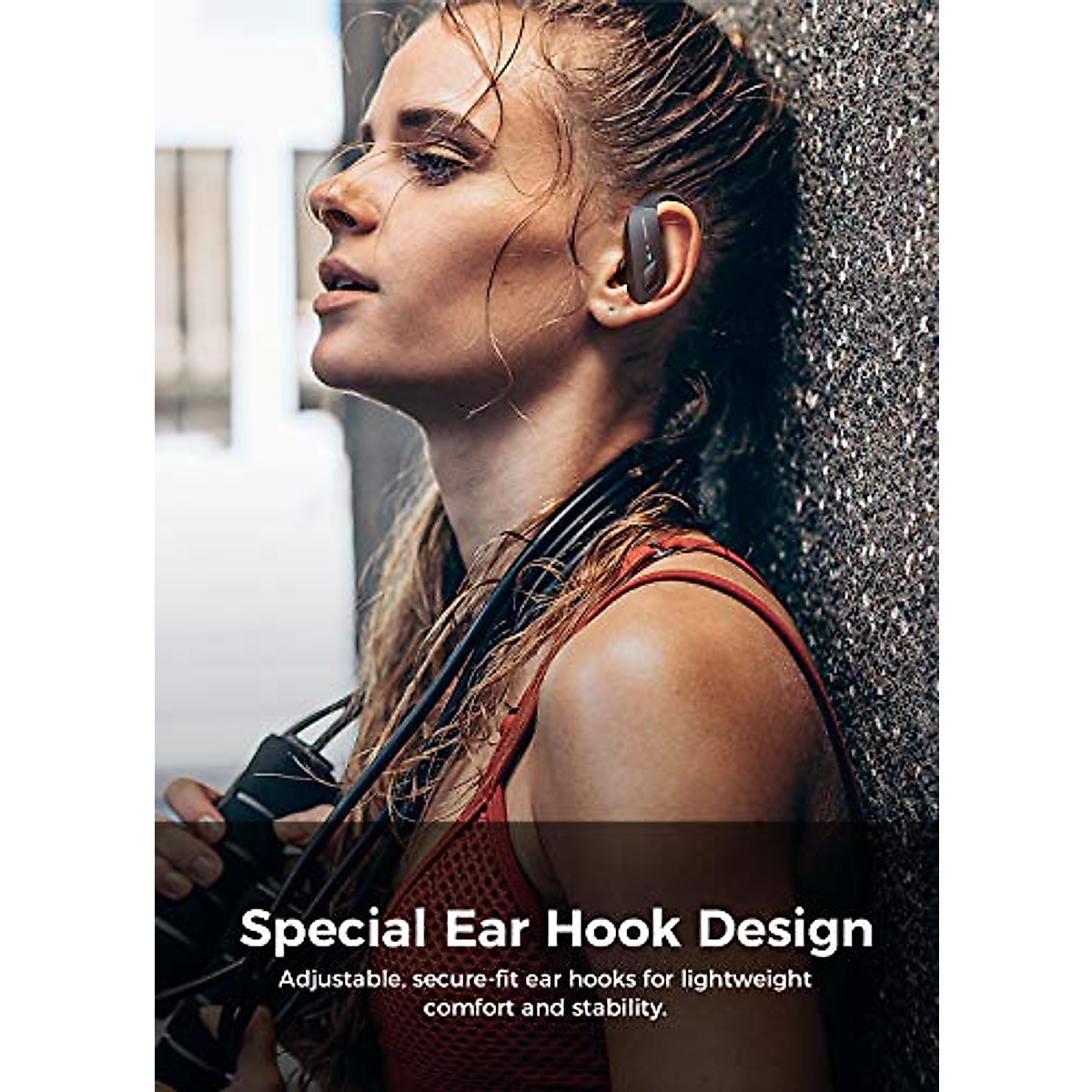 Bluetooth Headphones Wireless Earbuds 35H Play Time Earphones with Microphone IPX7 Waterproof with earhooks for Gym Sports Outdoor Black