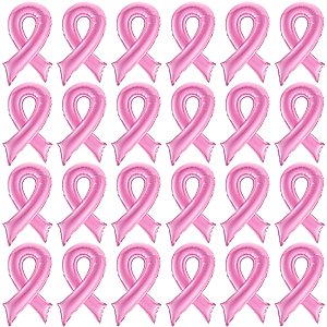 Deekin 12 Pieces 36 Inches Pink Ribbon Jumbo Foil Balloons Breast Cancer Awareness Foil Balloons Pink Metallic Balloons Breast Cancer Awareness Fundraisers Jumbo Foil Balloons