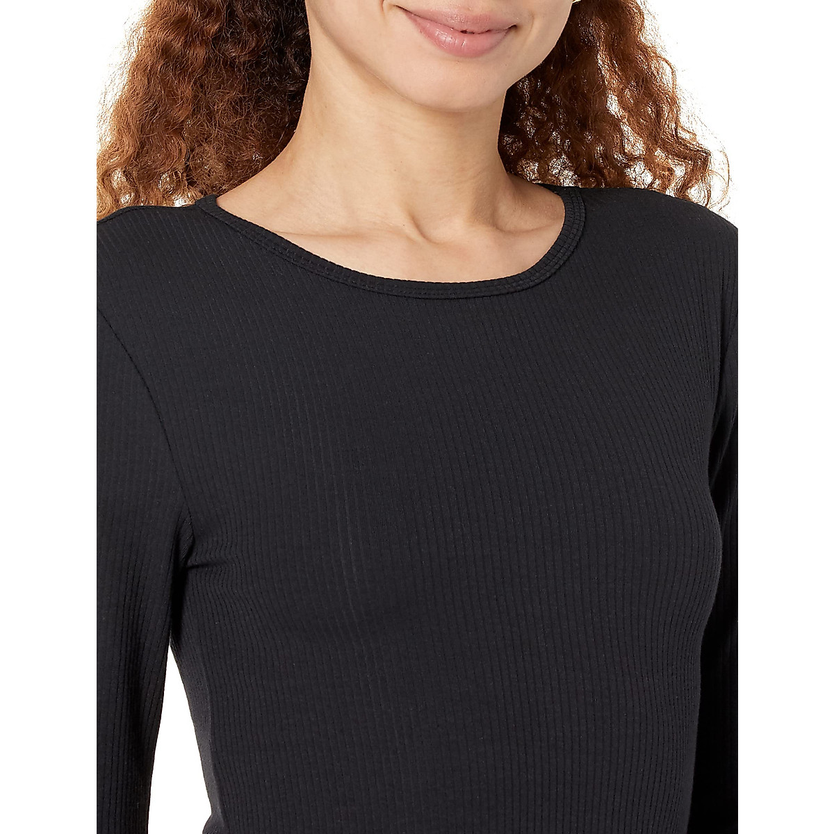 Amazon Essentials Women's Slim-Fit Layering Long Sleeve Knit Rib Crew Neck (Available in Plus Size), Pack of 2, Black/Off-white, X-Large