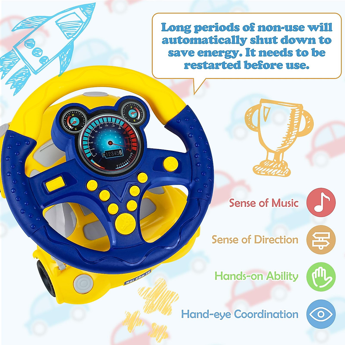 KalaDuck Toddler Steering Wheel Toy, Baby Simulated Car Driving Musical Toys with Multiple Sounds, Learning Rotatable Car Toys for Preschool Kids Boys and Girls Ages 3+