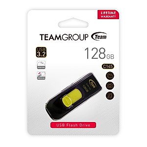 TEAMGROUP C145 128GB 2 Pack USB 3.2 Gen 1 (3.1/3.0) Read 100MB/s Flash Thumb Drive, External Data Storage Memory Stick Compatible with Computer/Laptop (Black-Yellow) TC1453128GY22
