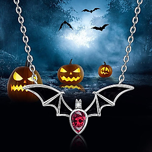Halloween Bat Necklace Sterling Silver for Women Black Cubic Zirconia Chain Choker Vampire Witch Ghost Festival Classic Funny Cute Dainty Christmas Gift