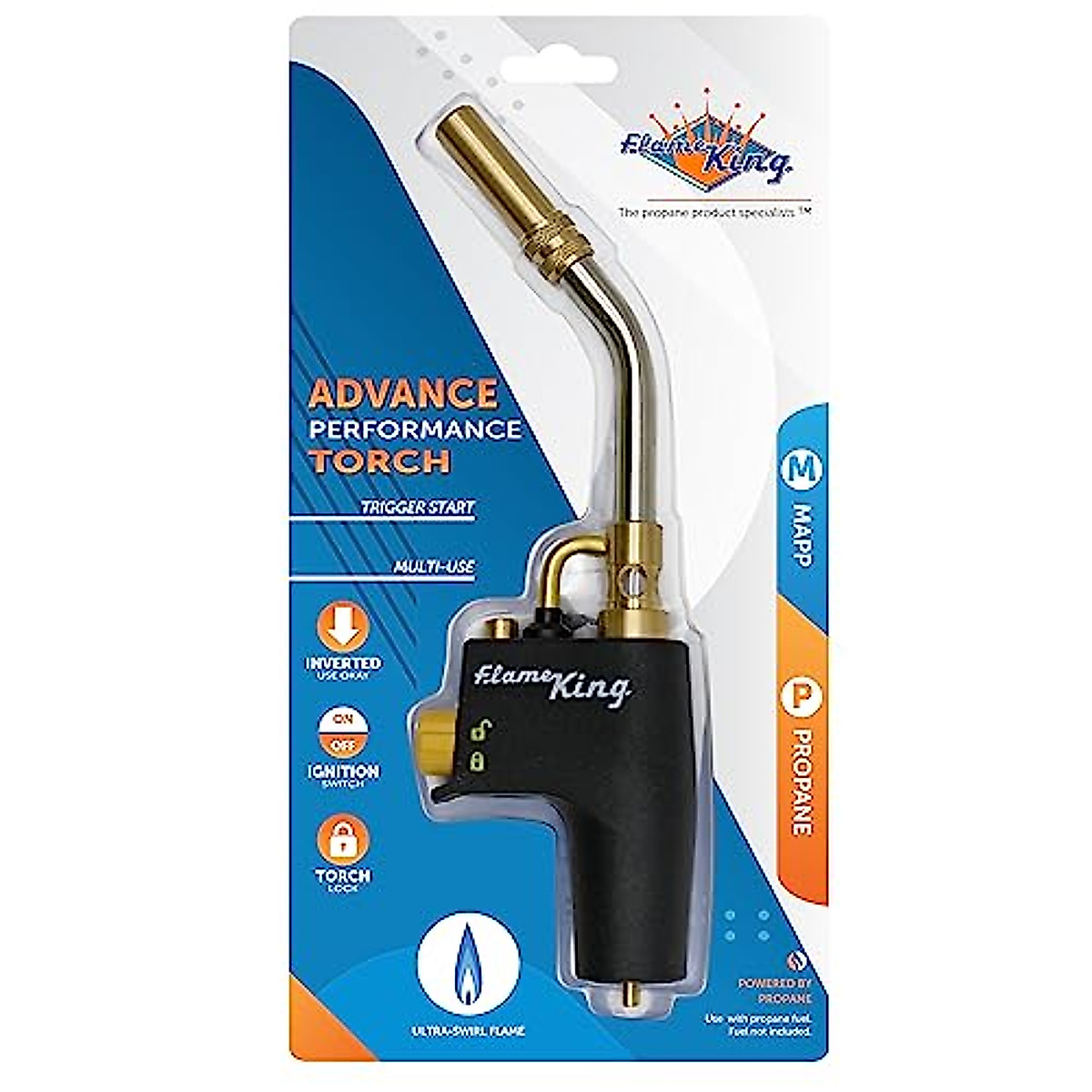 Flame King FK4500CGA High Intensity Propane Torch Head for Soldering, Brazing, Plumbing, Lighting Charcoal/Fire Pits, Compatible with 1LB Cylinders, MAPP, and MAP-PRO