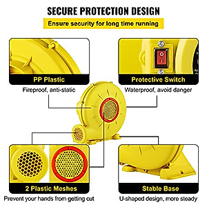 VEVOR Air Blower, 450W 0.6HP Inflatable Blower, Portable and Powerful Bounce House Blower, 1750Pa Commercial Air Blower Pump Fan, Used for Inflatable Bouncy Castle and Jump Slides, Yellow